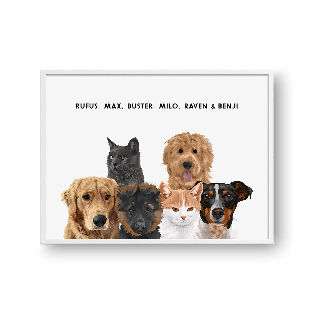Custom Modern Pet Portrait for Six Pets - Crown and Paw – Crown & Paw