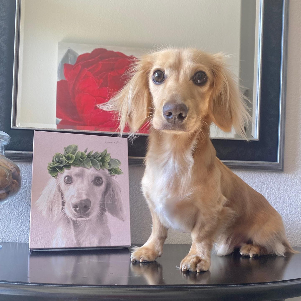 Roman Floral Crown Pet Portrait - Custom Crown and Paw Canvas – Crown & Paw